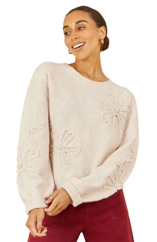 YUMI Floral Appliqué Relaxed Fit Sweater