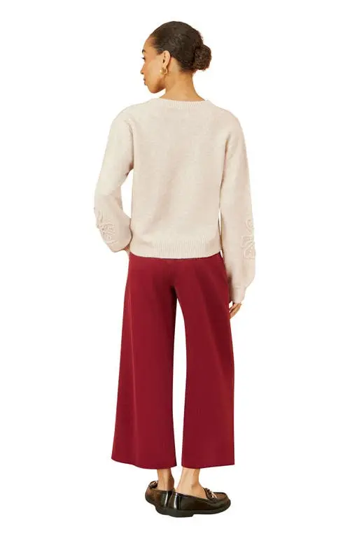 YUMI Floral Appliqué Relaxed Fit Sweater