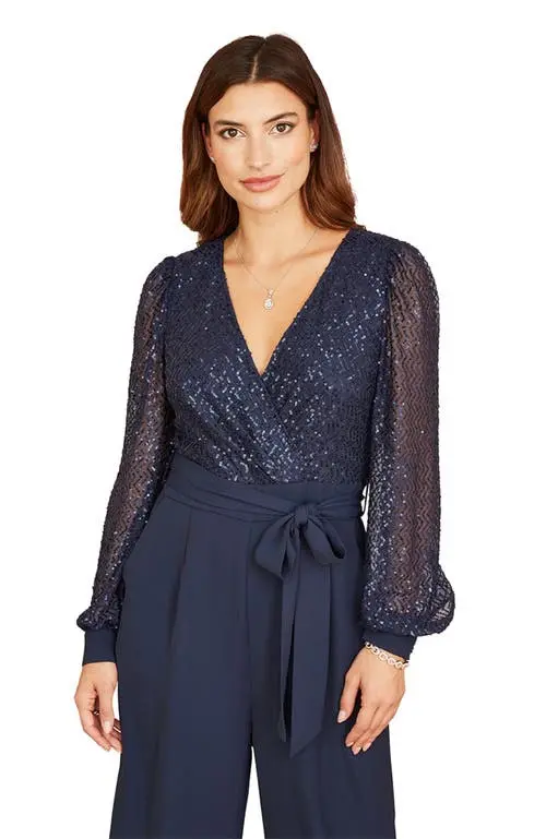 YUMI Sequin Embellished Long Sleeve Jumpsuit