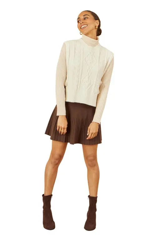 YUMI Floral Cable Knit Pullover With Side Tie Detail - Ivory