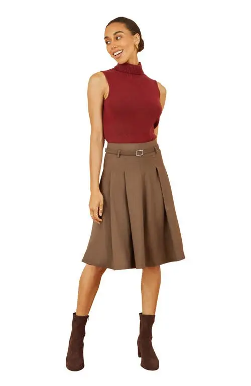YUMI Pleated Midi Skirt With Belt