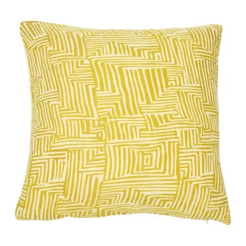 STORIED HOME Cotton Pillow With Kuba Cloth Pattern - Yellow