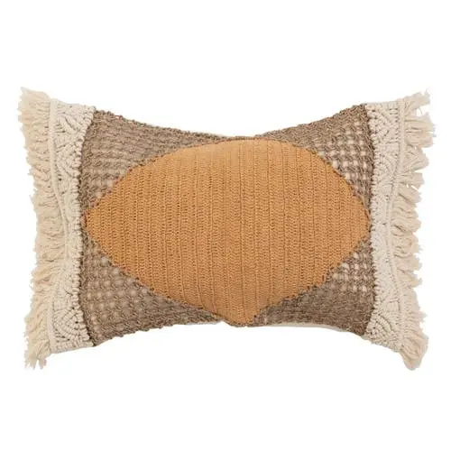 STORIED HOME Bloomingville Hand-woven Cotton And Jute Lumbar Pillow With Macrame, Crochet And Fringe - Orange