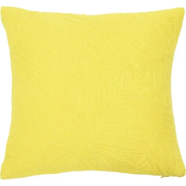 STORIED HOME Cotton Pillow With Quilted Fern Frond Pattern - Green