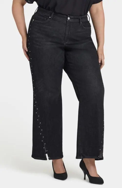 NYDJ Teresa Rhinestone Split Hem Wide Leg Jeans