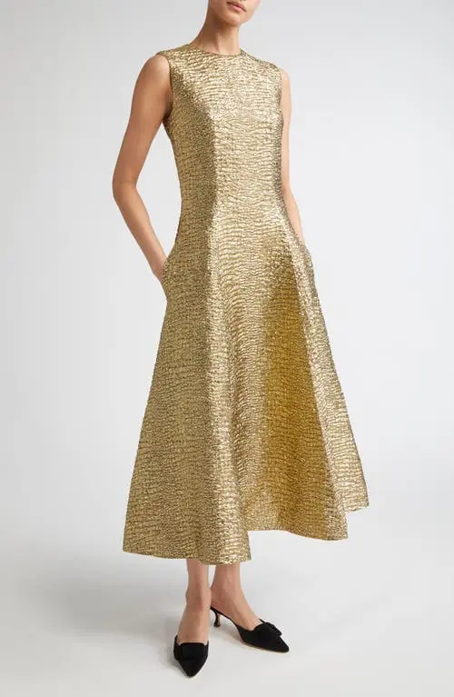 gold fit and flare prom dress A-Line/Princess Elegant Prom Jacquard Floral Dress Floor Length Sleeve