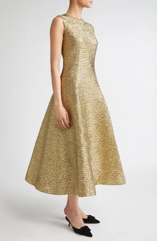 EMILIA WICKSTEAD Mara Metallic Seersucker Fit & Flare Gown - Gold