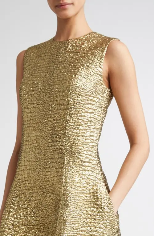 EMILIA WICKSTEAD Mara Metallic Seersucker Fit & Flare Gown - Gold