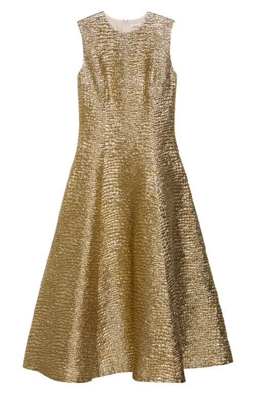 EMILIA WICKSTEAD Mara Metallic Seersucker Fit & Flare Gown - Gold