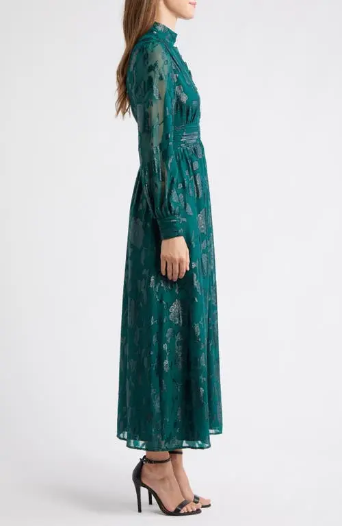 Anne Klein Metallic Floral Long-sleeve Dress