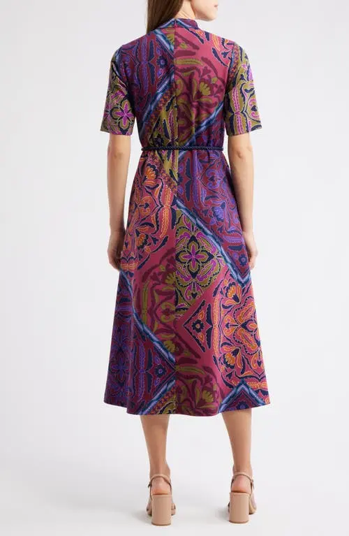 Anne Klein Print Tie Belt Midi Dress
