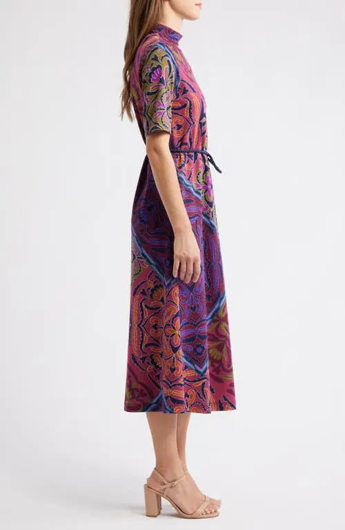 Anne Klein Print Tie Belt Midi Dress