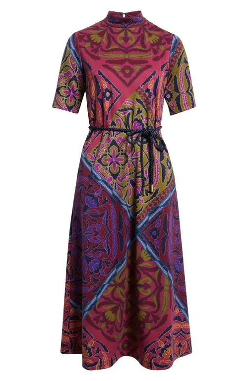 Anne Klein Print Tie Belt Midi Dress