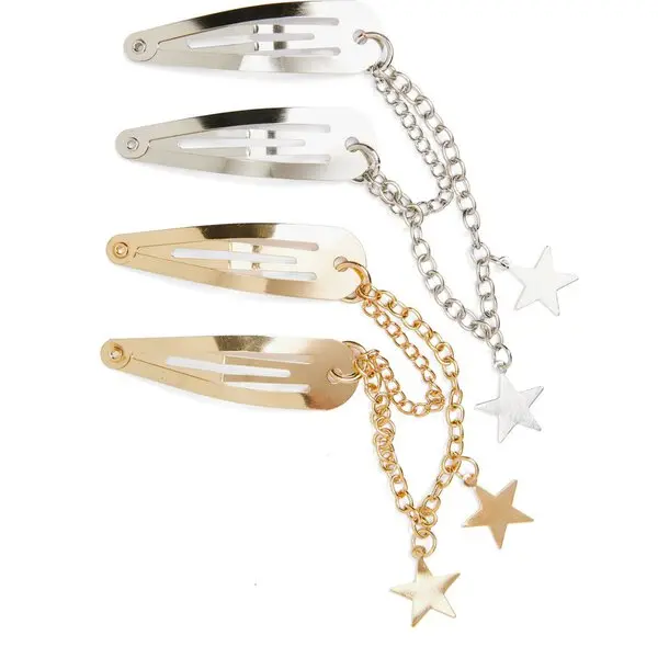 Tasha Star Snap Hair Clips Set Of 4 - Silver/gold