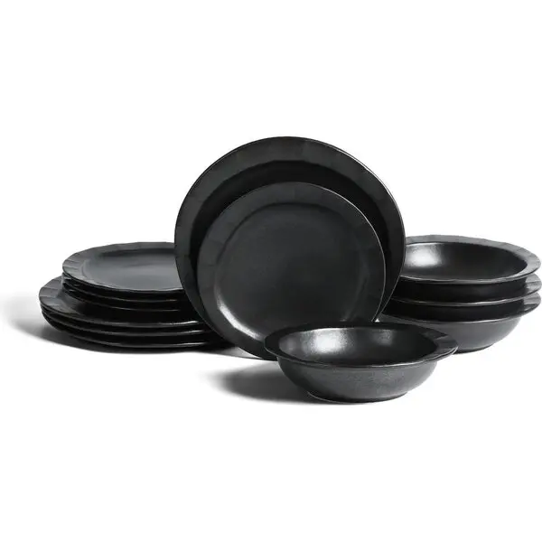 STONE + LAIN Oasis Stoneware 12-piece Dinnerware Set - Black