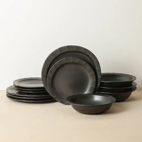 STONE + LAIN Oasis Stoneware 12-piece Dinnerware Set - Black