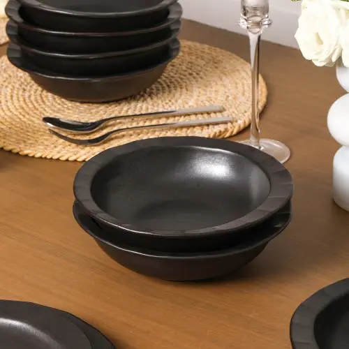 STONE + LAIN Oasis Stoneware 12-piece Dinnerware Set - Black
