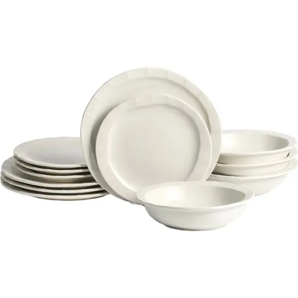 STONE + LAIN Oasis Stoneware 12-piece Dinnerware Set - White