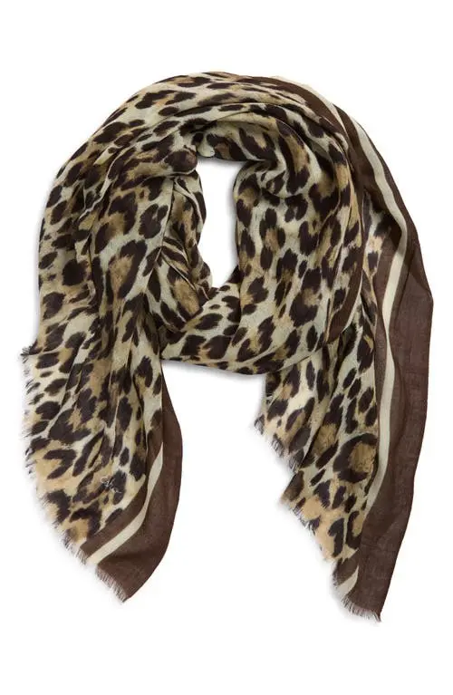 Echo Leopard Spot Wool Blend Fringe Scarf - Camel