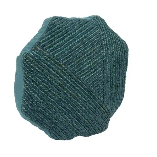 STORIED HOME 16 Inches Cotton And Jute Embroidered Octagon Shaped Pillow - Blue