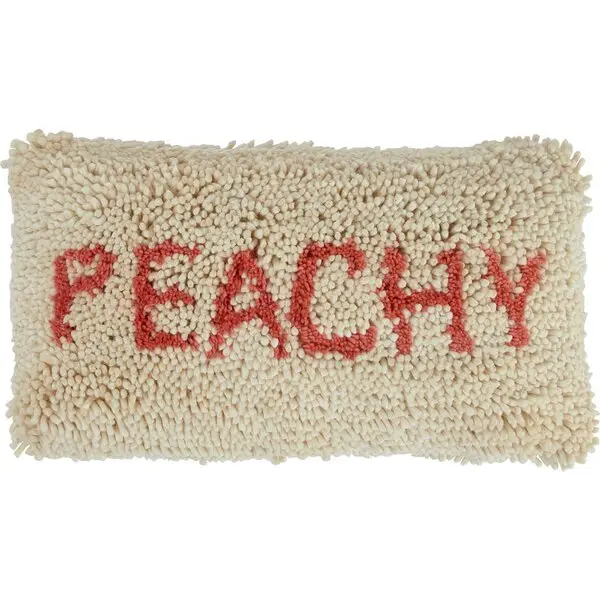 STORIED HOME Tufted Wool And Cotton Lumbar Pillow With "peachy" Message - Ivory