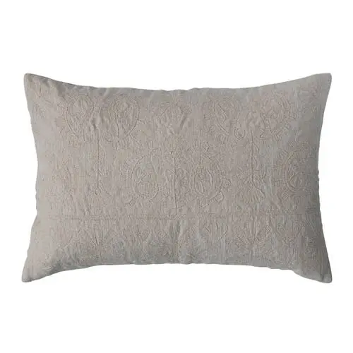STORIED HOME 24 Inches Cotton Lumbar Pillow With Embroidered Paisley Pattern - Cream