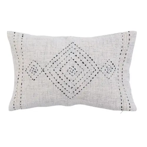 STORIED HOME Cotton Lumbar Pillow With Embroidery And Gold Thread - Black