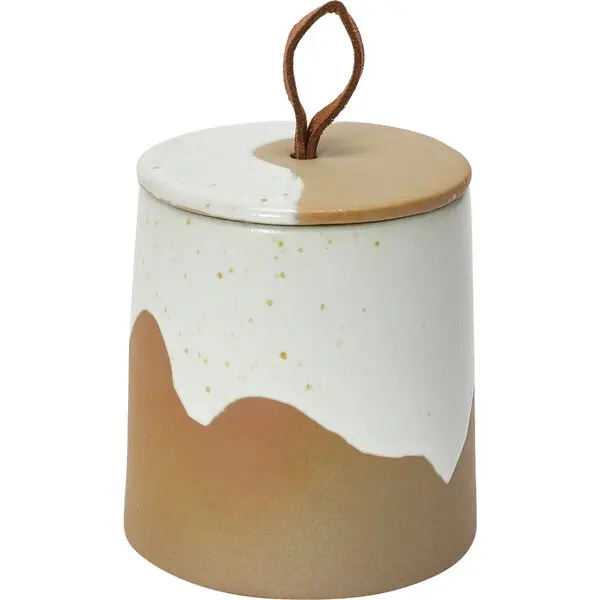 STORIED HOME Stoneware Canister With Leather Loop