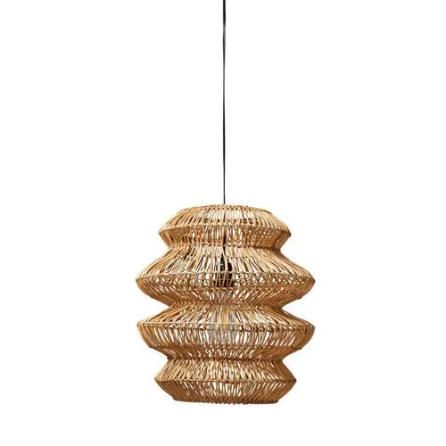 STORIED HOME Boho Woven Rattan Sculptural Pendant Light - Natural