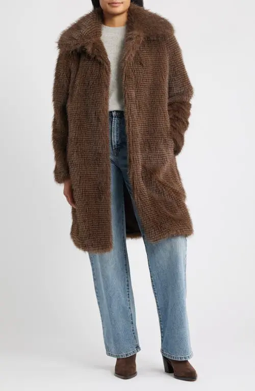 Bernardo Long Faux Fur Coat - Brown Mix