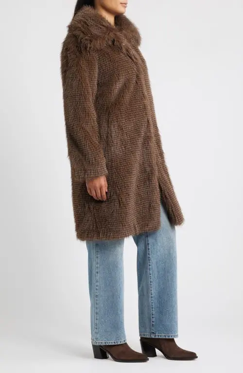 Bernardo Long Faux Fur Coat - Brown Mix