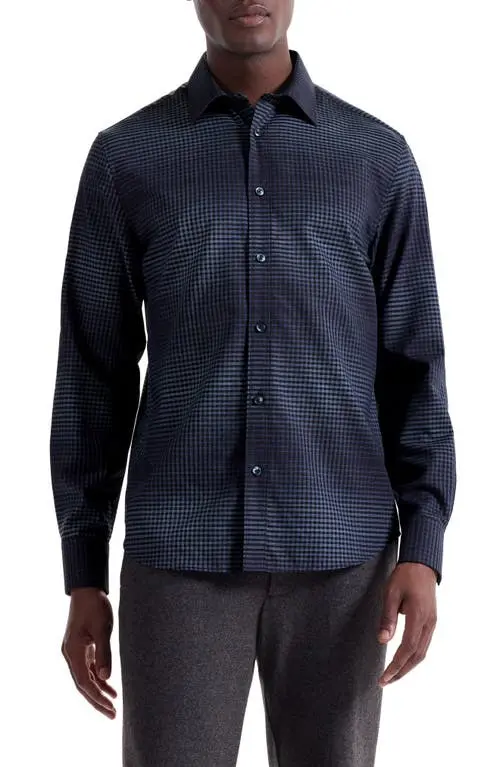 Bugatchi Julian Shaped Fit Gradient Check Cotton & Cashmere Button-up Shirt