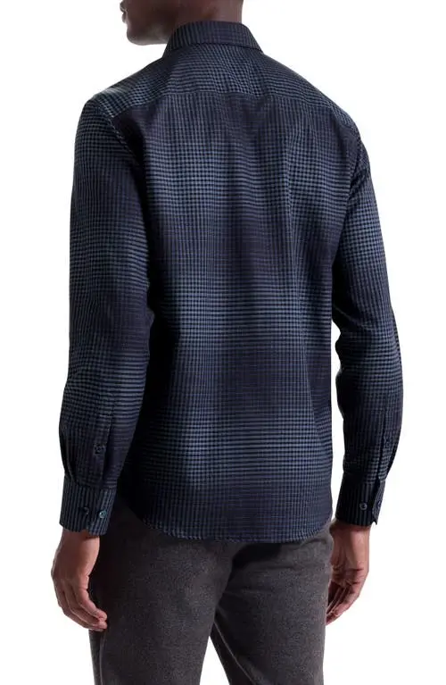 Bugatchi Julian Shaped Fit Gradient Check Cotton & Cashmere Button-up Shirt