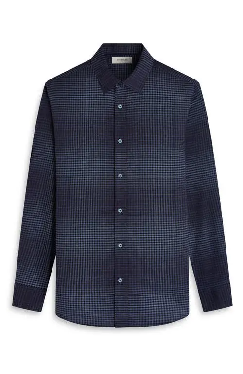 Bugatchi Julian Shaped Fit Gradient Check Cotton & Cashmere Button-up Shirt