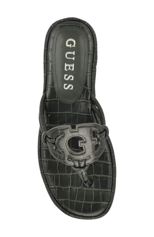 Guess Saime Croc Embossed Sandal - Dark Green