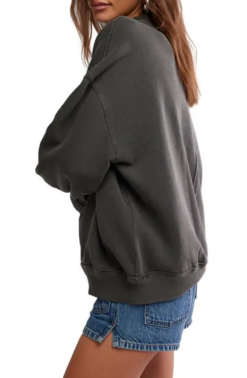 Free People Palm Springs Mock Neck Cotton Fleece Sweatshirt - Washed Black