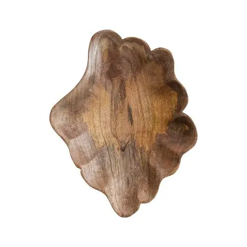STORIED HOME Hand-carved Mango Wood Scalloped Platter For Serving - Natural