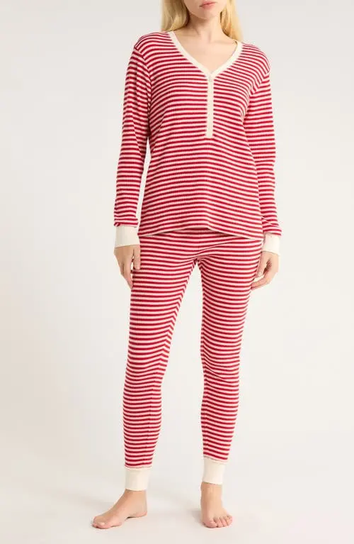 Nordstrom Cotton Blend Waffle Thermal Pajamas - Red Party Stripe