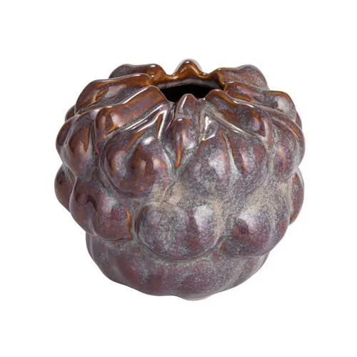 STORIED HOME Stoneware Formed Decorative Vase With Reactive Glaze - Blue