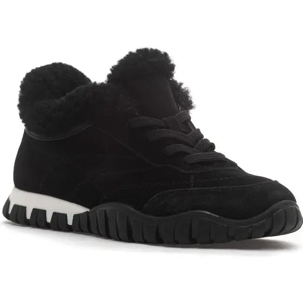275 CENTRAL Genuine Shearling Lined Suede Sneakers - Black