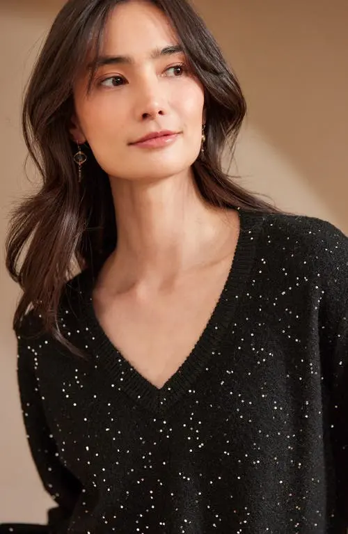 Karen Kane Sequin V-neck Sweater - Black