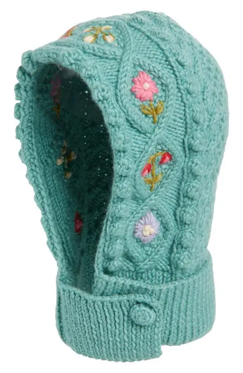 FRENCH KNOT Tilly Embroidered Wool Hood - Turquoise