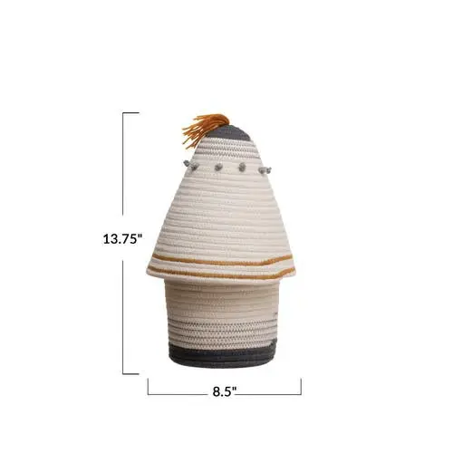 STORIED HOME Basket With Lid And Embroidery
