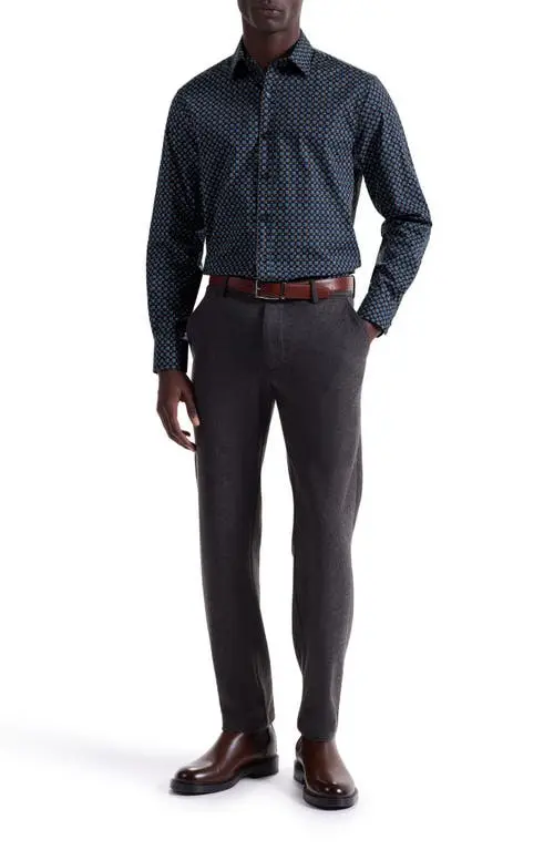 Bugatchi Julian Shaped Fit Geo Print Stretch Cotton Button-up Shirt - Teal