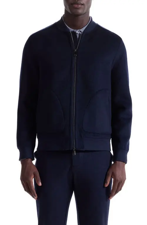 Bugatchi Brushed Wool Blend Bomber Jacket - Navy