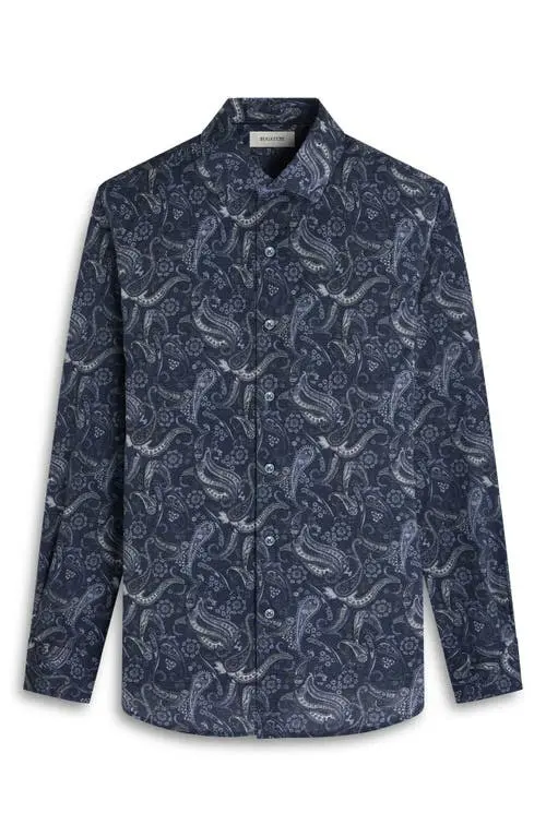 Bugatchi Axel Trim Fit Paisley Stretch Cotton Button-up Shirt - Navy
