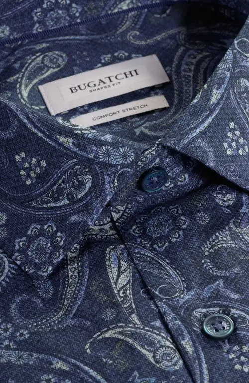 Bugatchi Axel Trim Fit Paisley Stretch Cotton Button-up Shirt - Navy