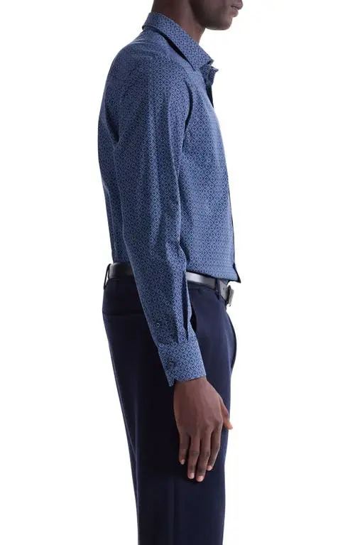 Bugatchi Julian Shaped Fit Medallion Print Stretch Cotton Button-up Shirt - Navy
