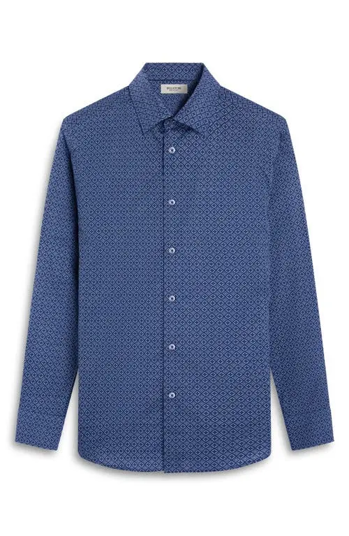 Bugatchi Julian Shaped Fit Medallion Print Stretch Cotton Button-up Shirt - Navy
