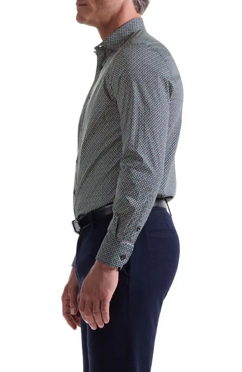 Bugatchi Axel Trim Fit Leaf Print Stretch Cotton Button-up Shirt - Sienna